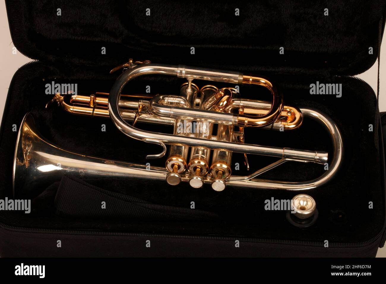 Cornet with two triggers for fine tuning in a padded case. Silver ...