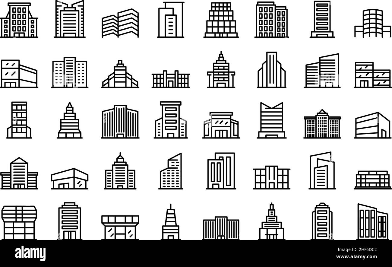 Business center icons set outline vector. House architecture. Central ...