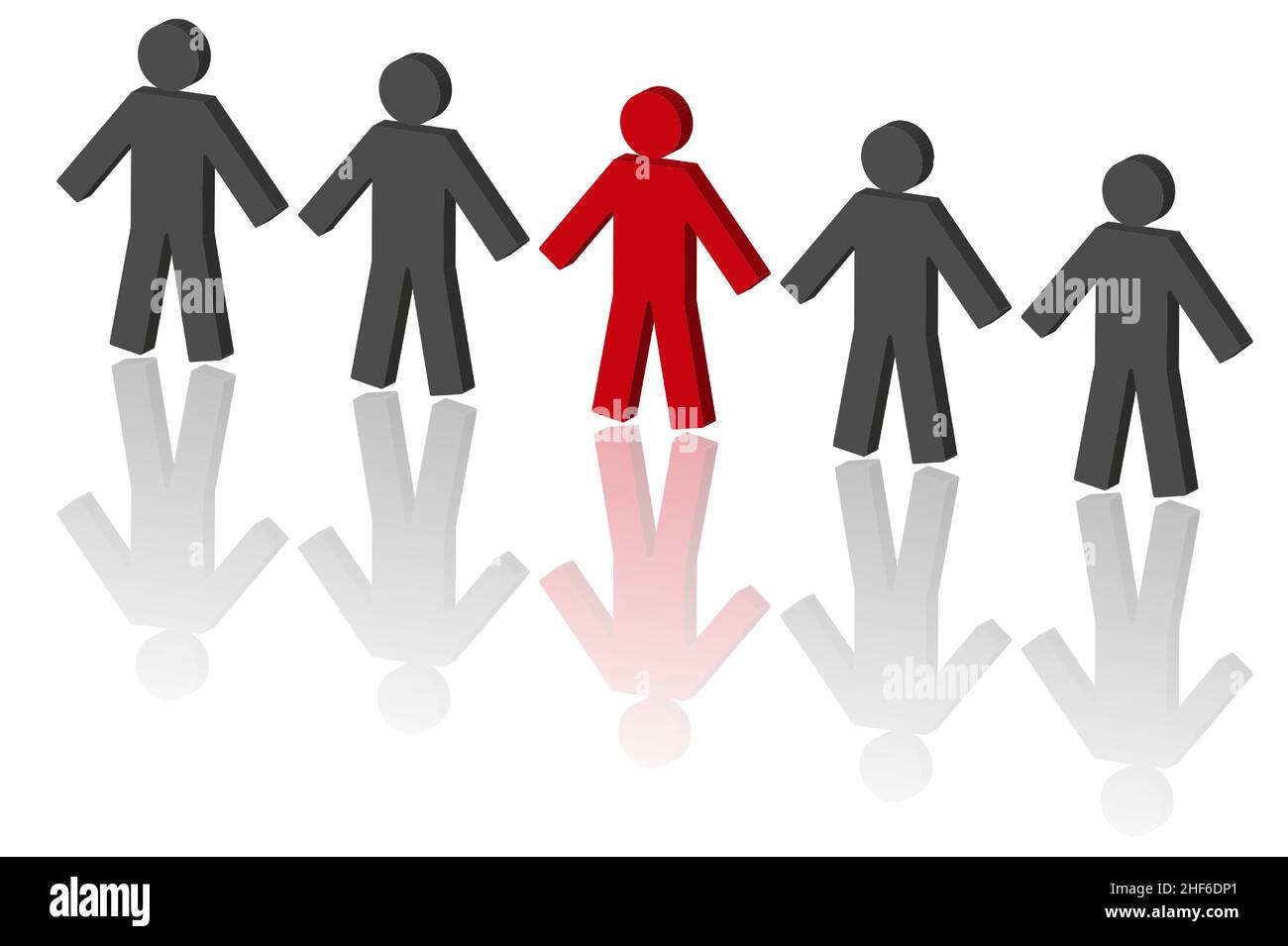 Individuality concept. One individual red man with different black. 3d ...