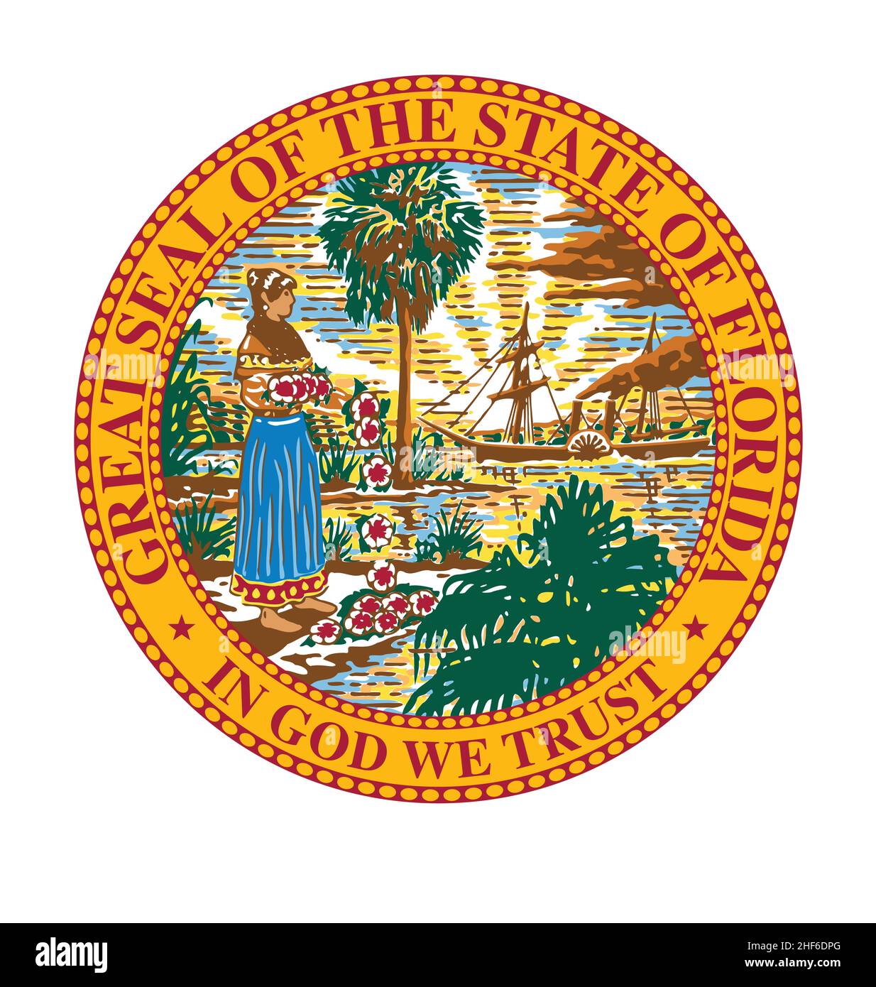 Great seal of the state of Florida fl round circle accurate correct vector isolated on white ...