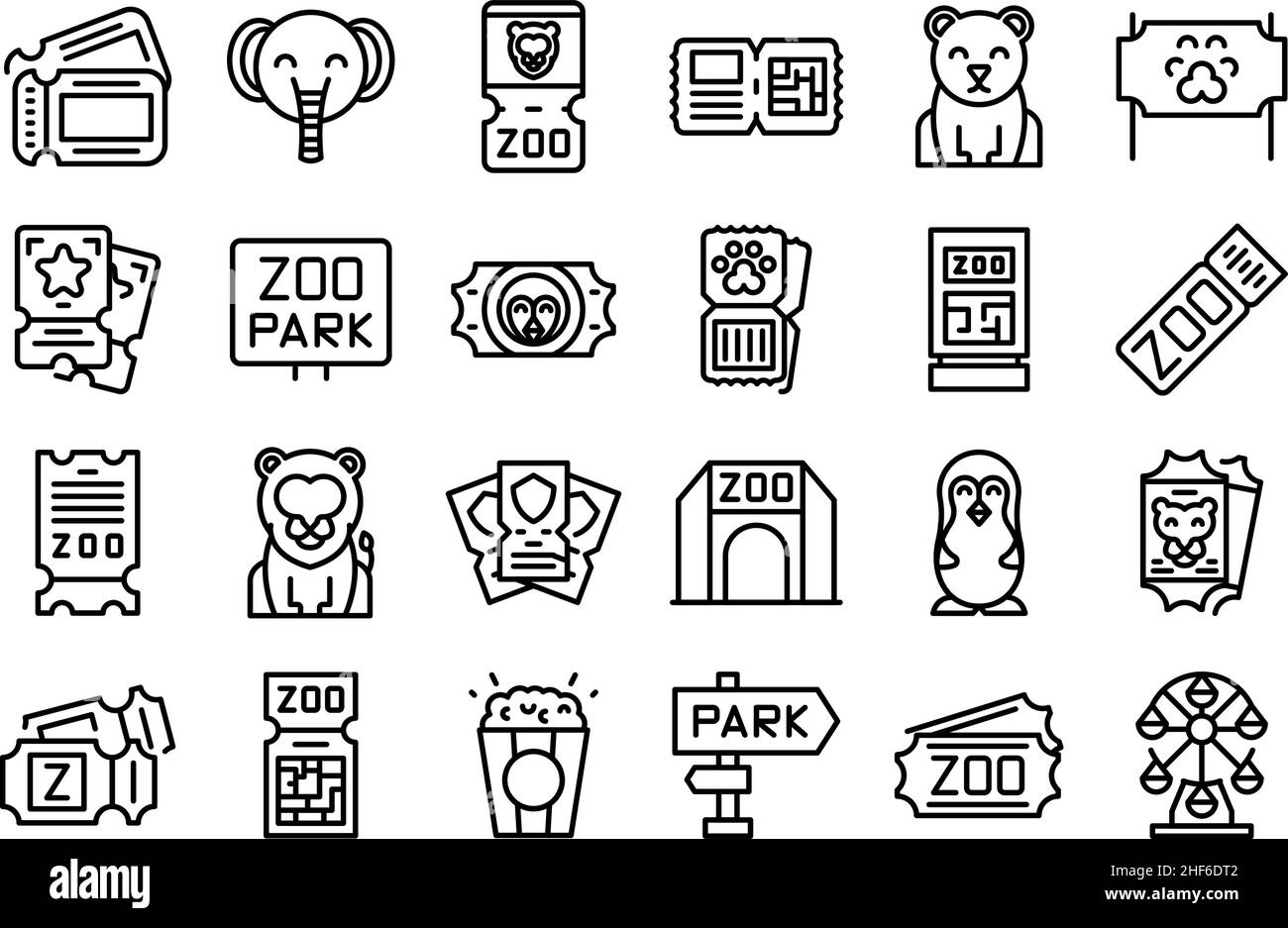 Zoo ticket icons set outline vector. Animal monkey. Ticket admit Stock ...