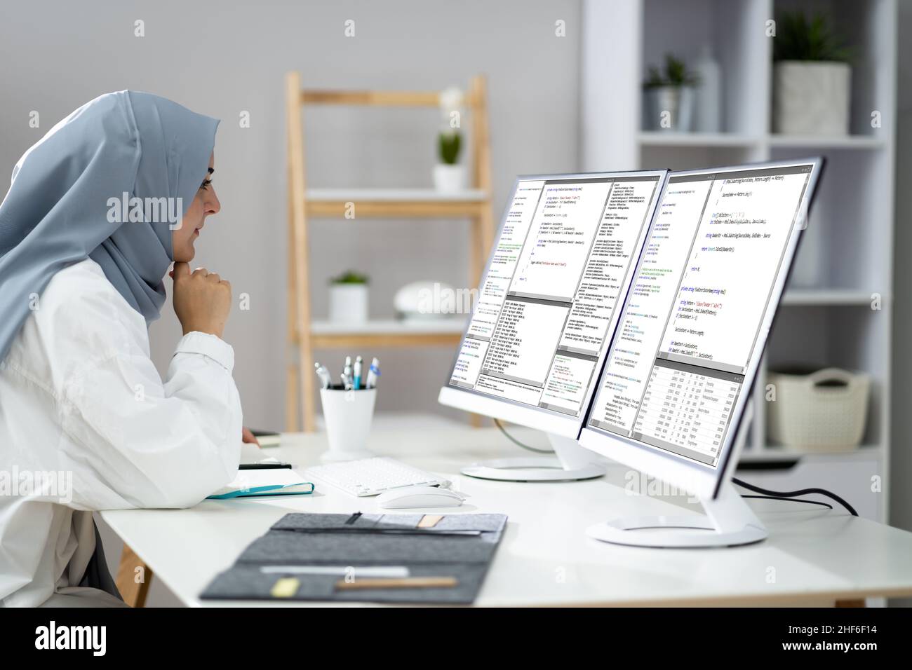 Programmer Woman Wearing Hijab Working. Coding Business Software Stock ...