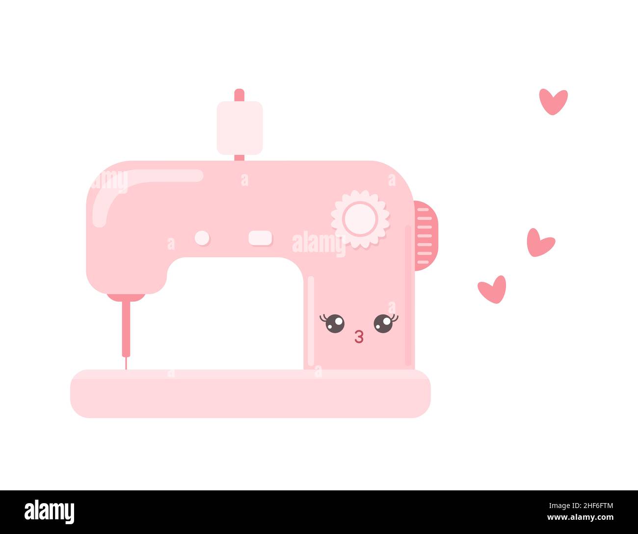 Cute Pink Sewing Machine Isolated On White Background Stock Vector