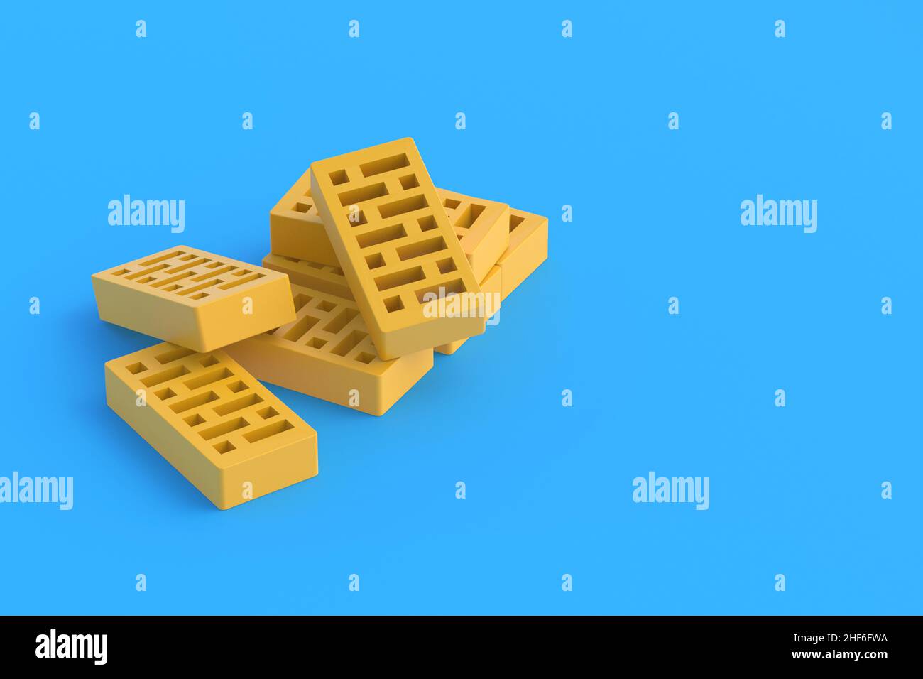Perforated clay bricks on blue background. Home construction. Building ...