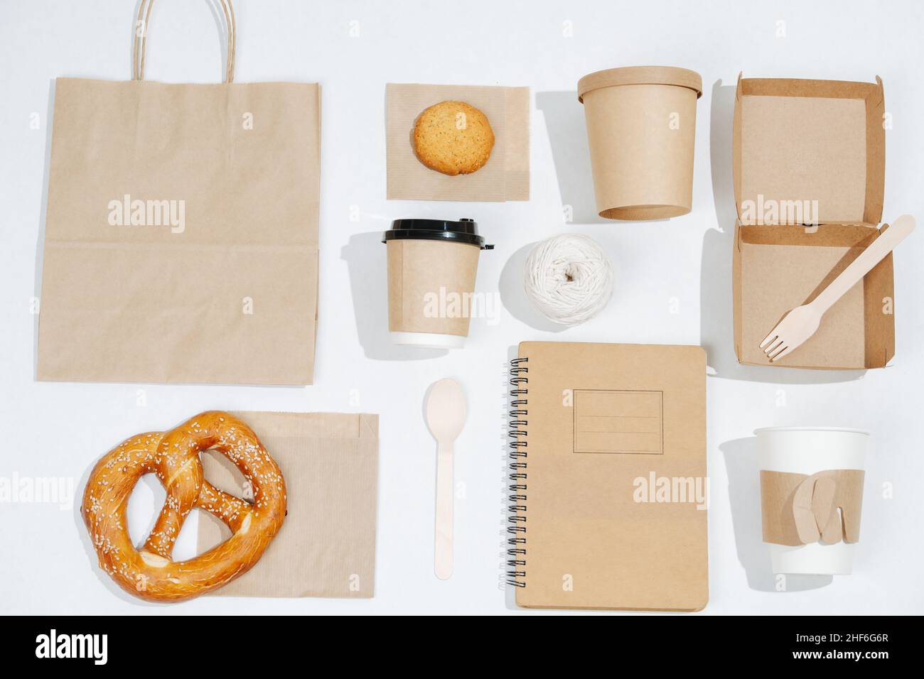 Flat lay eco friendly composition. Carton compostable products over ...