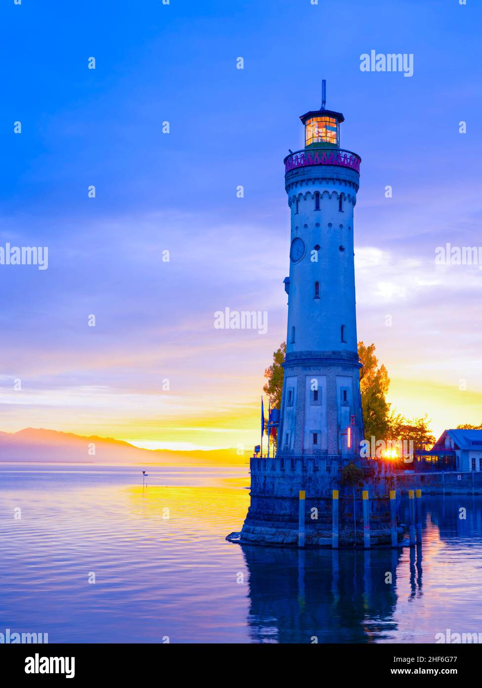 Lighthouse in the port of Lindau on Lake Constance, evening mood Stock ...