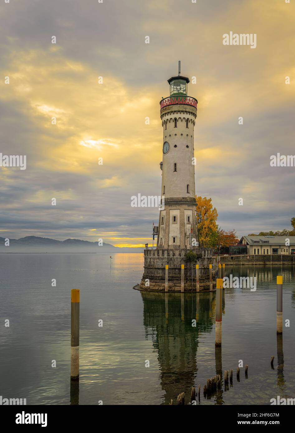 Lighthouse in the port of Lindau on Lake Constance, evening mood Stock ...