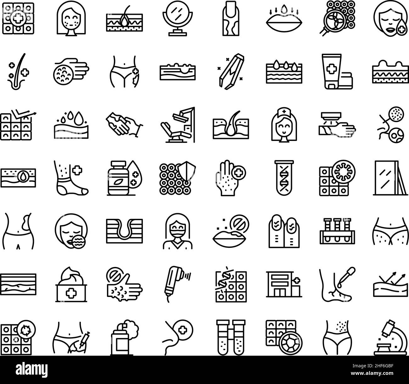 Dermatologist icons set outline vector. Dry psoriasis. Skin acne Stock ...