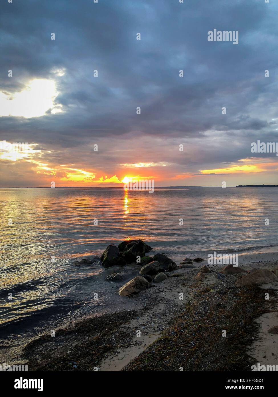 Beach, sea, Fyn, Funen, landscape, sunset, West Funen, Denmark Stock ...