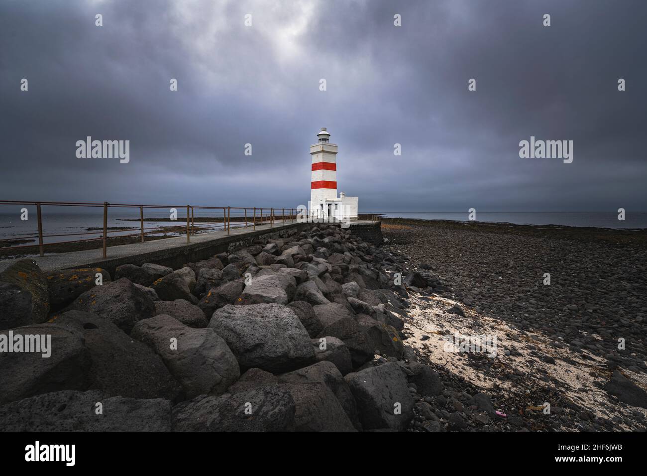 Lighthouse, Gardur Old Lighthouse, SuÃ°urnesjabær, Iceland Stock Photo ...