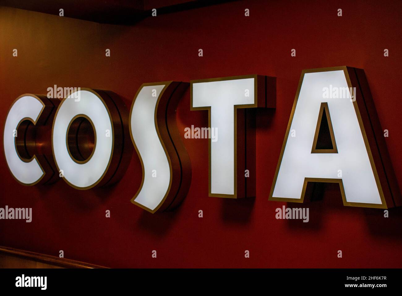 Durham, UK - 23rd August 2019: Costa Coffee illuminated advertising ...