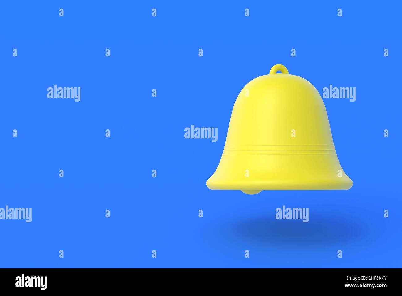 Old bell of yellow color on blue background. Copy space. 3d render ...