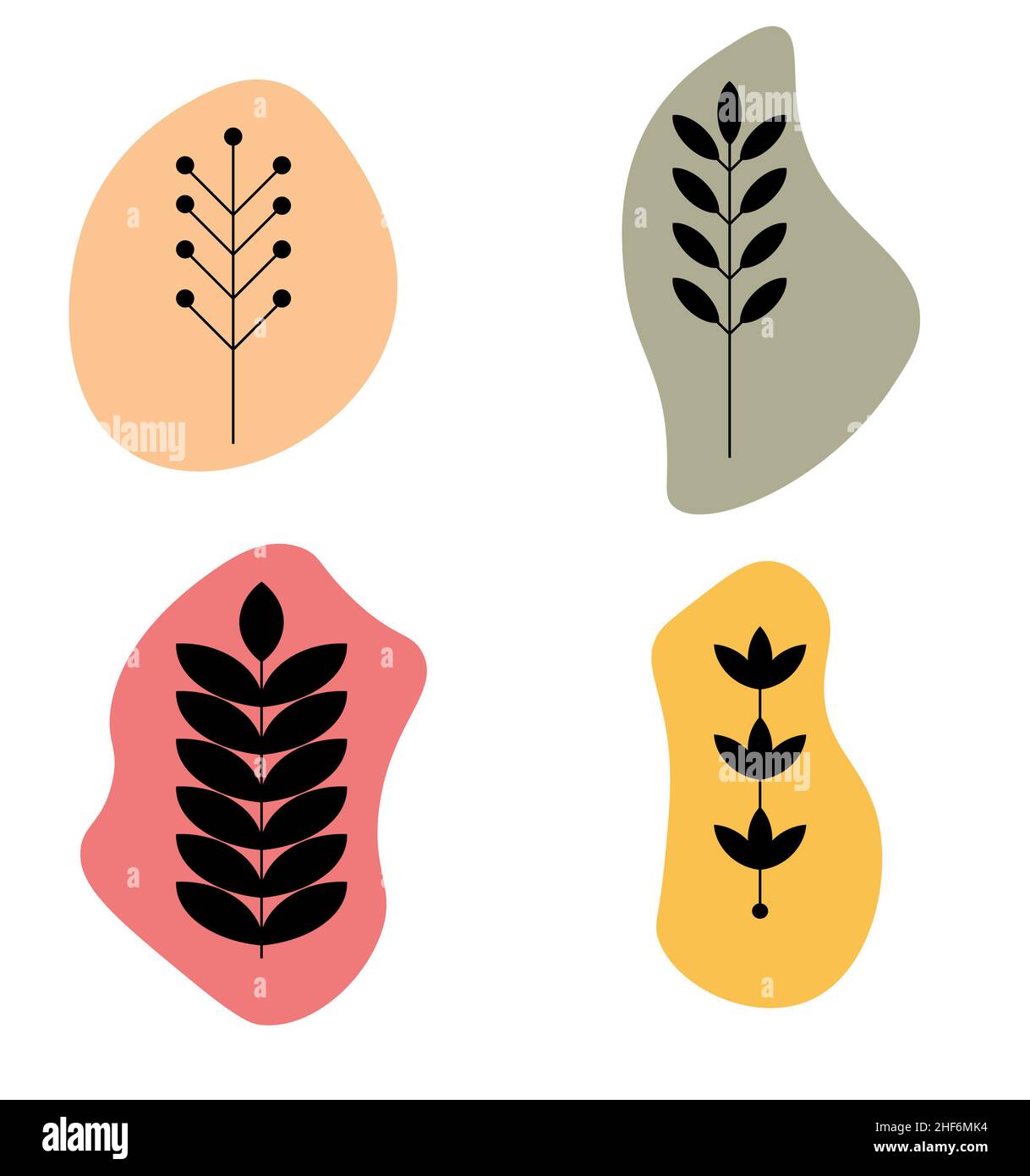 Set of abstract plants. Silhouette. Collection hand drawn, botanical ...