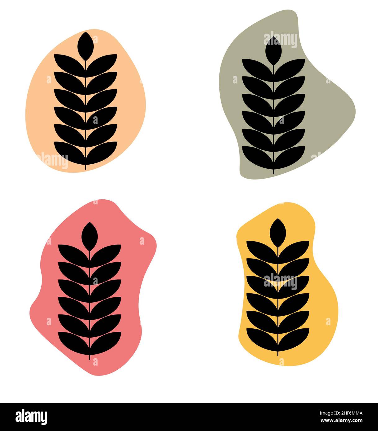 Set of abstract plants. Silhouette. Collection hand drawn, botanical ...