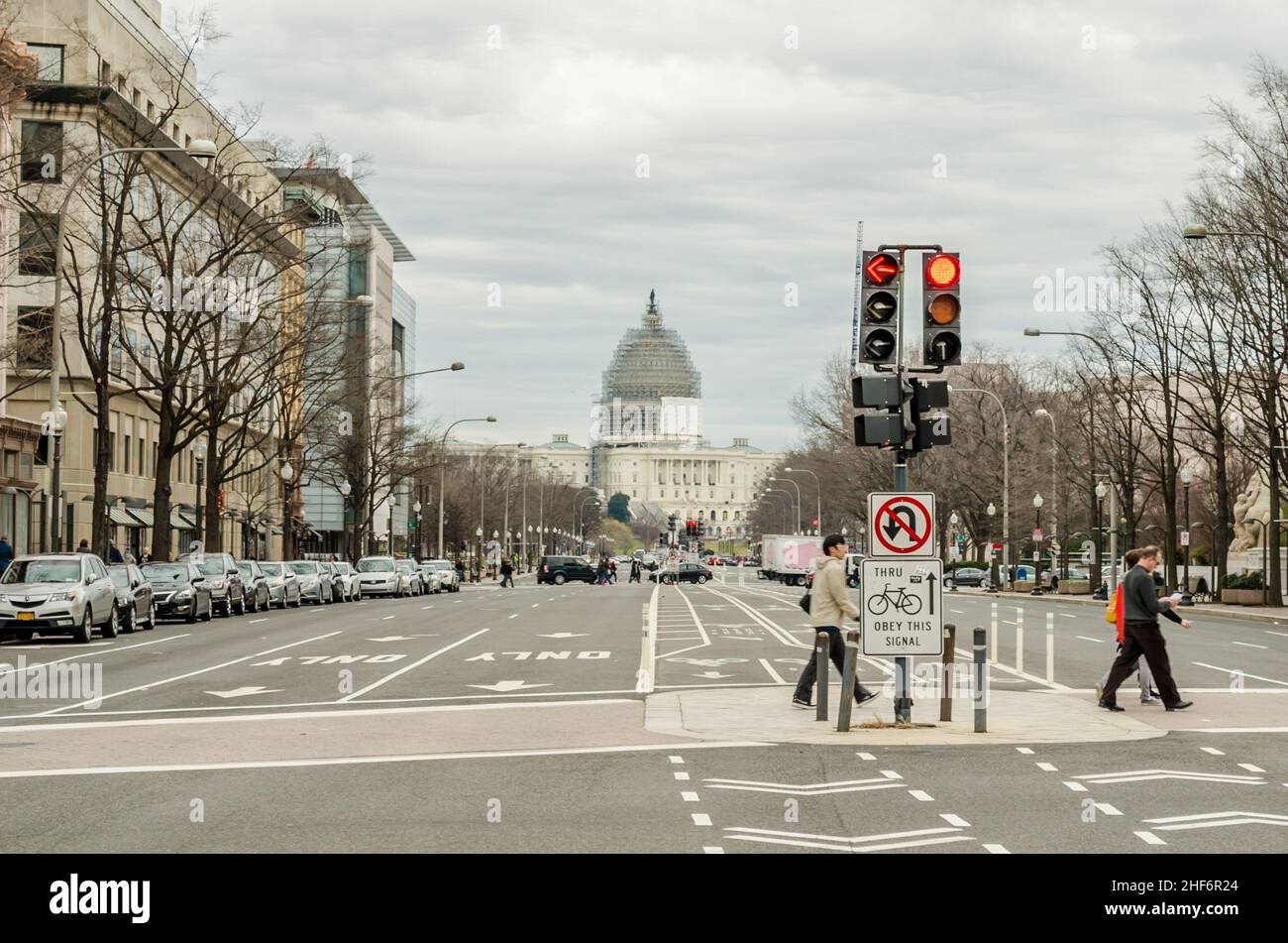 People Crossing the Empty Avenue in a Washington DC, USA. Capitol ...