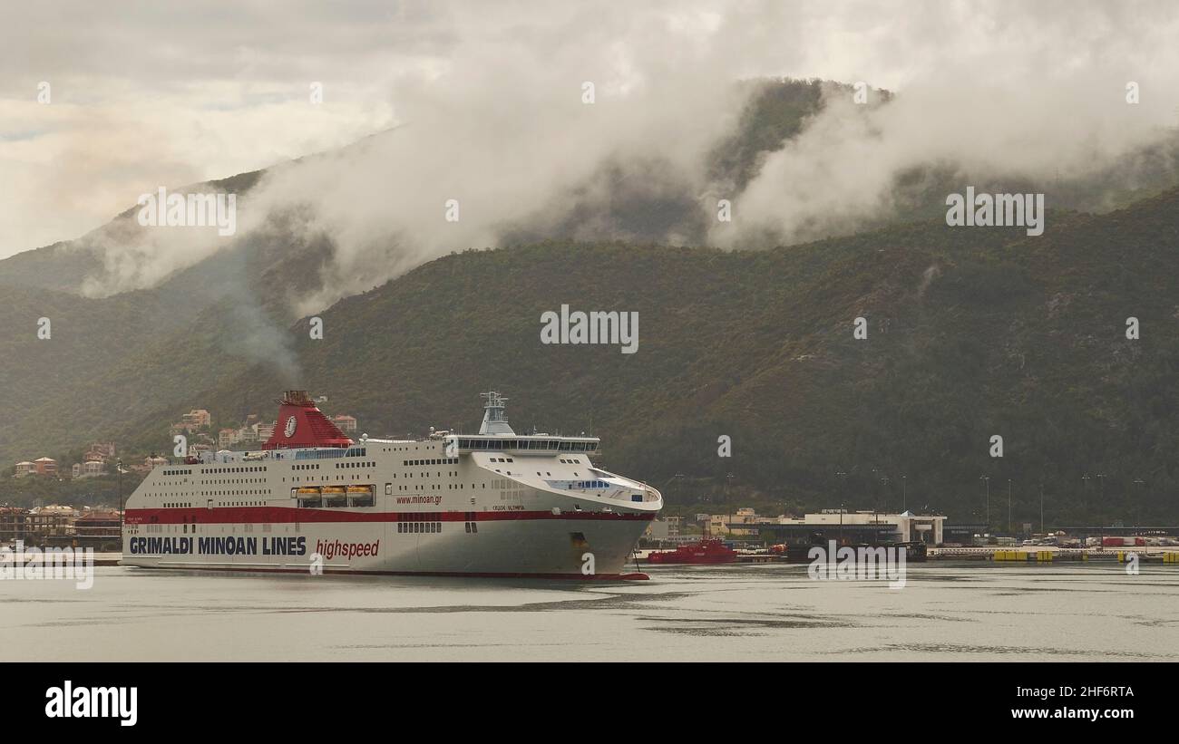 Greece, Greek Islands, Ionian Islands, Corfu, ferry crossing, port of ...