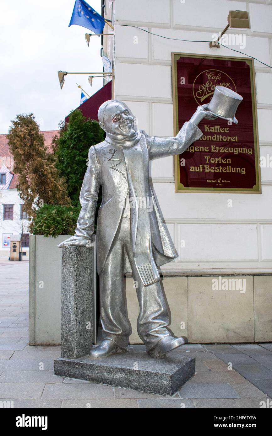 Bratislava, Slovakia - 14 March 19: Bronze statue in old town ...