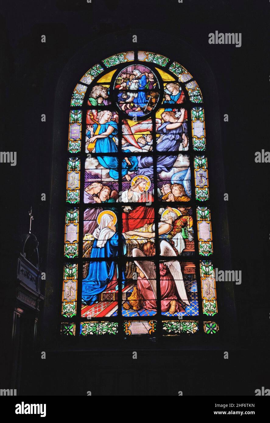 Church window in the cathedral of La Rochelle, France, Charente ...