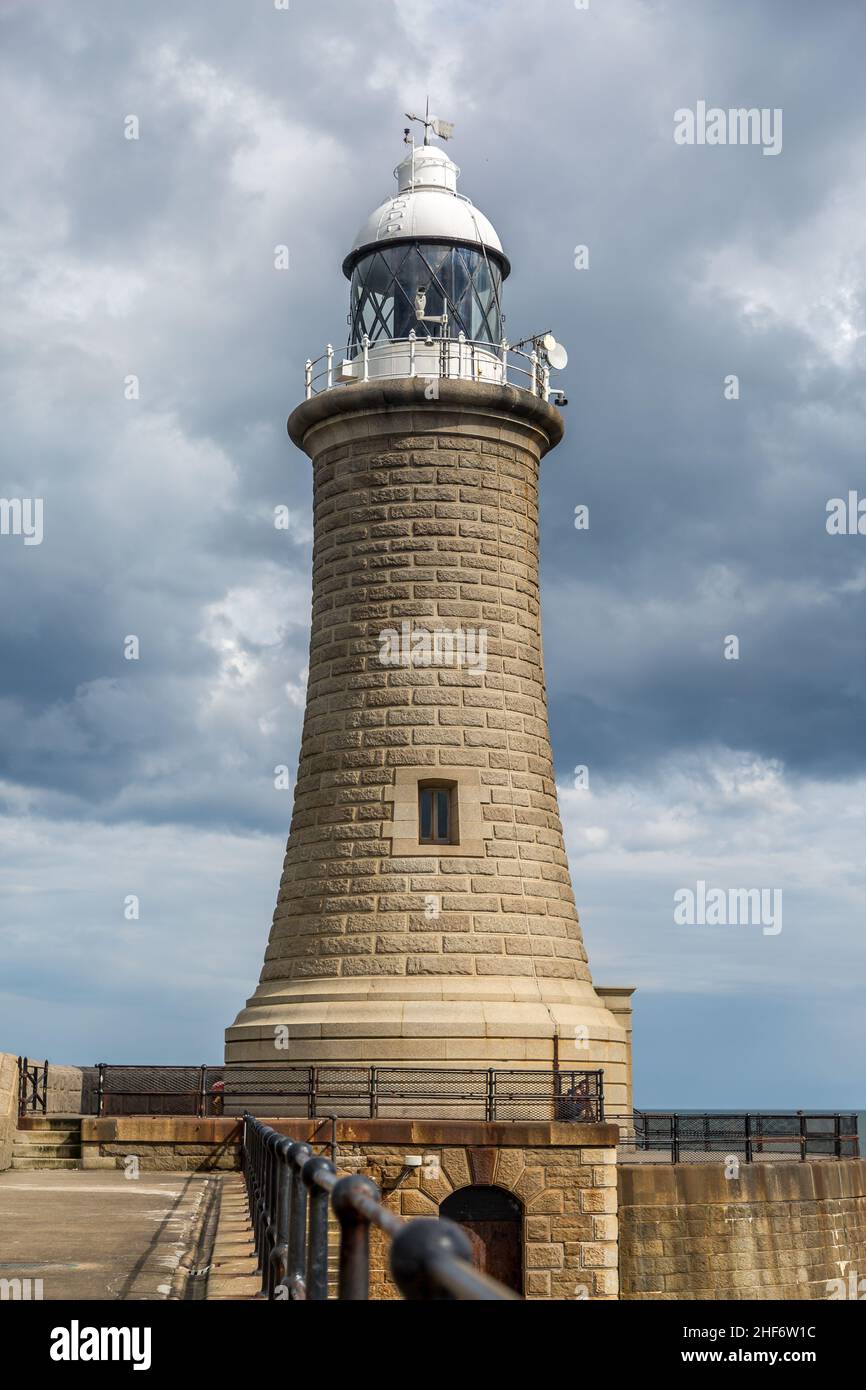 The Lighthouse at the end of the North Pier in Tynemouth, England, on a ...