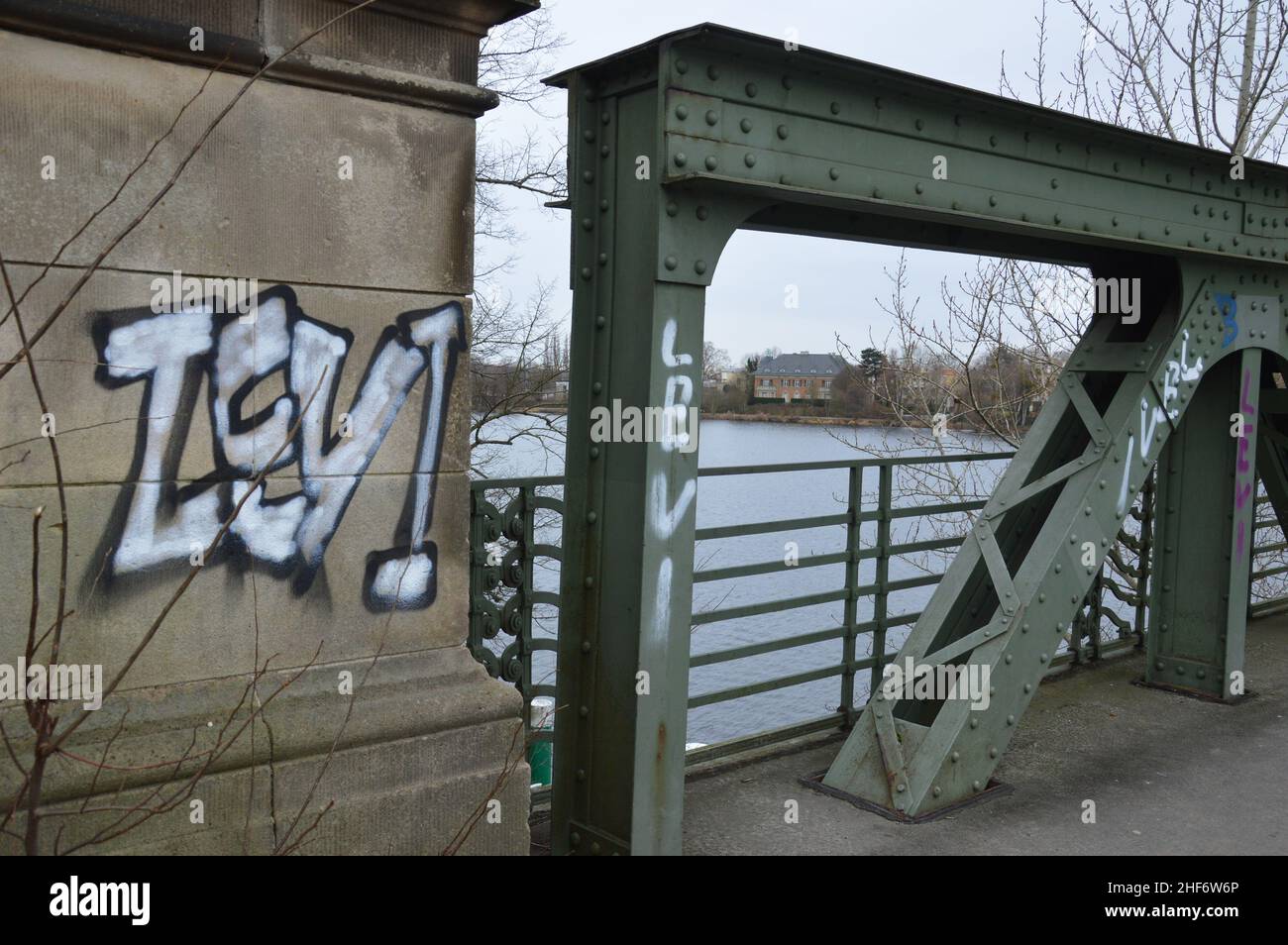 Levi graffiti, The Glienicke Bridge, Wannsee, Berlin, Germany - January ...