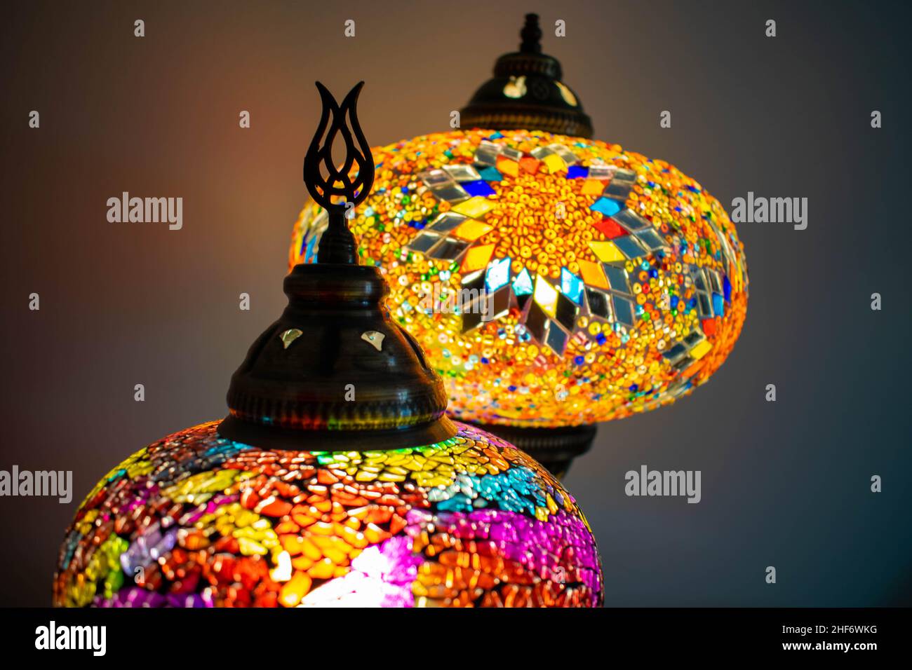 Traditional Turkish-Moroccan stained glass lamp, antique bronze with ...