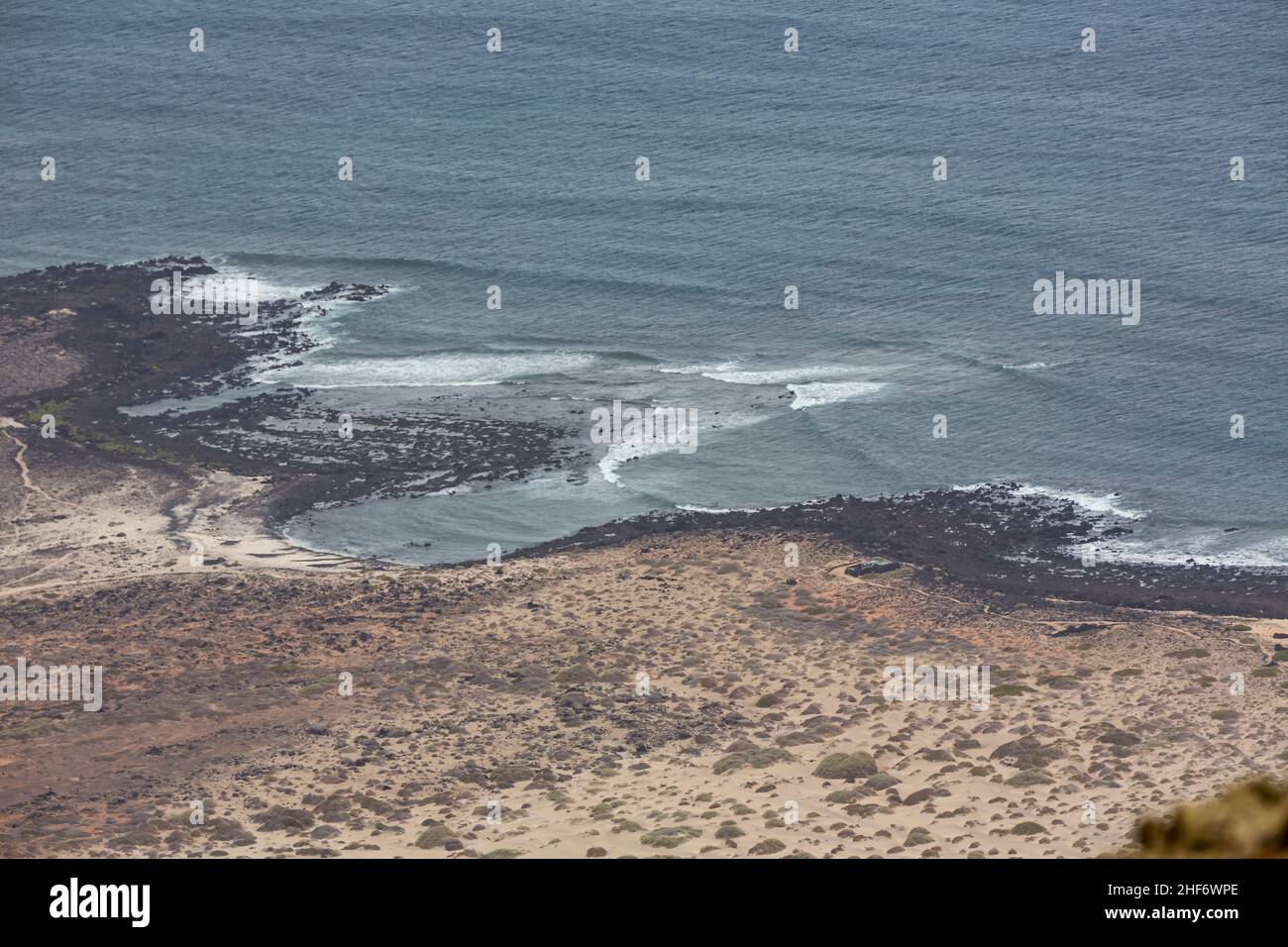 View from Mirador del Rio on lava beach at Playa del Risco, Lanzarote ...