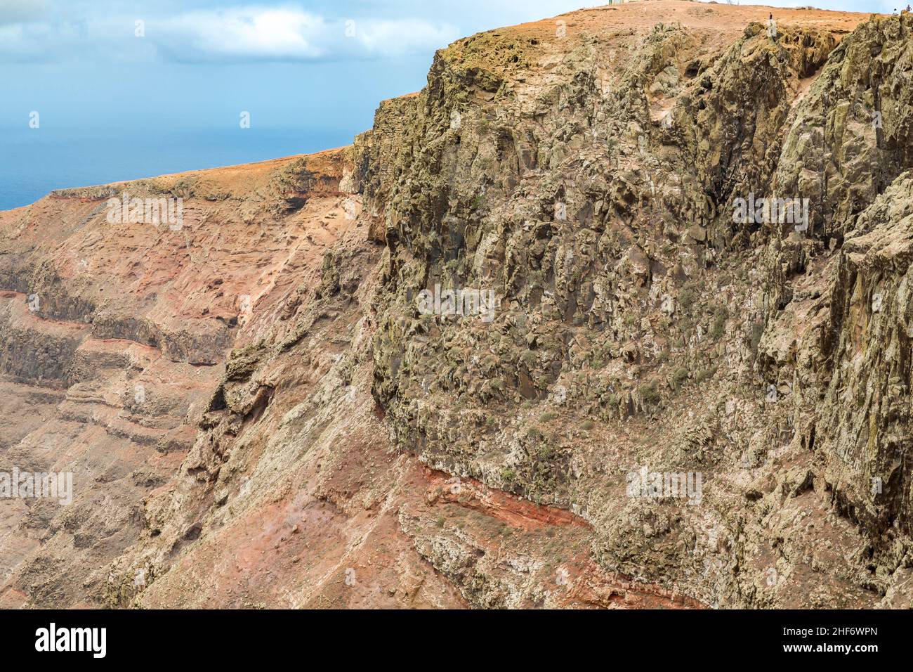 View from the Mirador del Rio to the lava rocks of the Risco de Famara ...