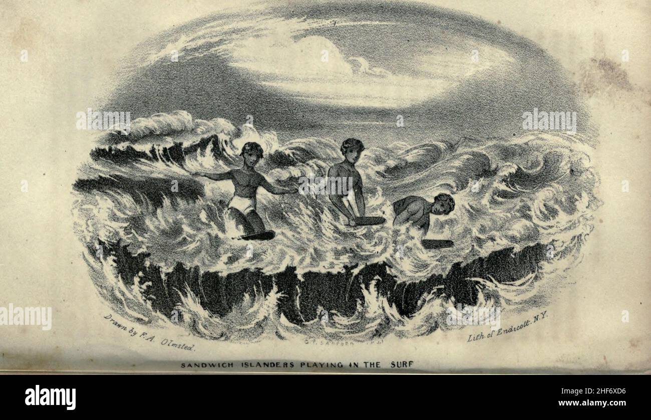 Sandwich Islanders Playing in the Surf, 1841 Stock Photo - Alamy