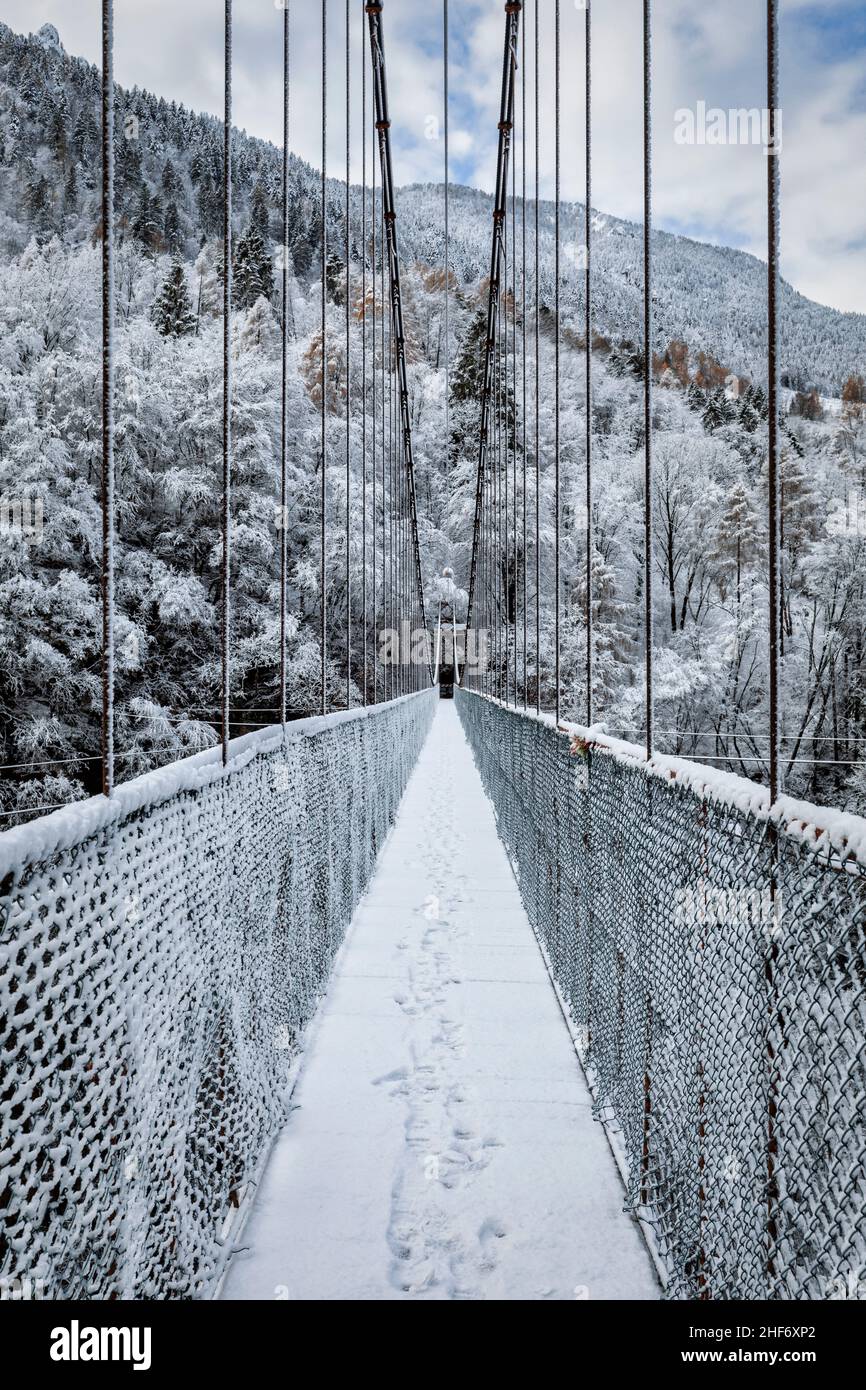 Italy, Veneto, Belluno, municipality of Longarone, snow on the ...