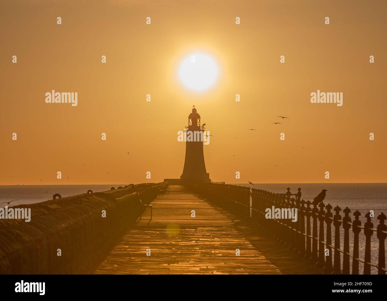 Tynemouth Pier and the Lighthouse with a beautiful vibrant sunrise ...