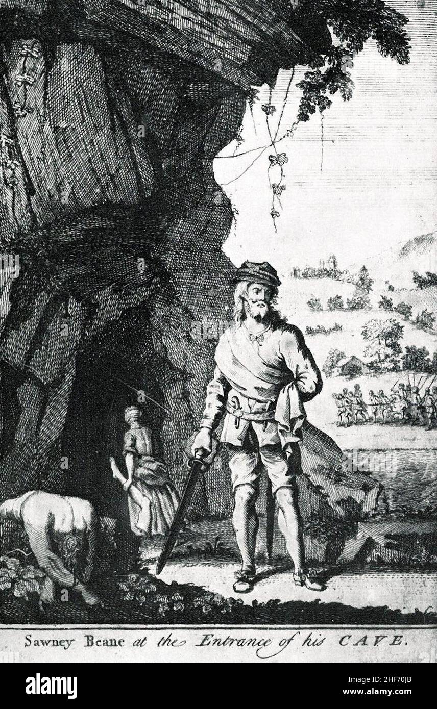 Sawney Beane at the entrance of his cave Stock Photo - Alamy