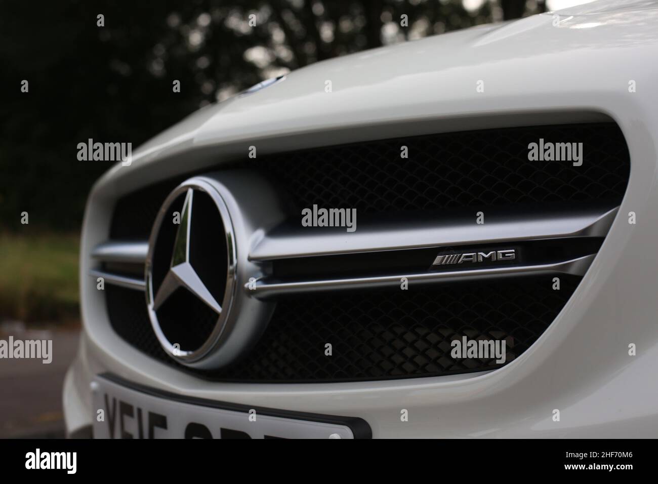 The Front Satin Silver Front Grille Of A Calcite White 2015 Mercedes ...