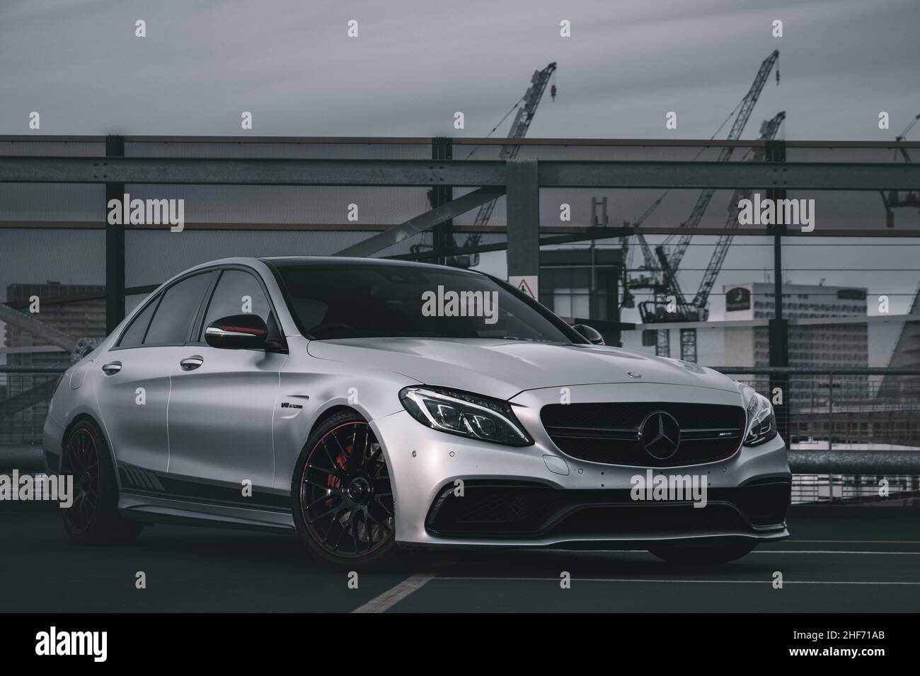 The Front Of A 2015 Satin Silver Mercedes Benz C63s AMG Edition 1 Saloon In A Multi Story Car ...
