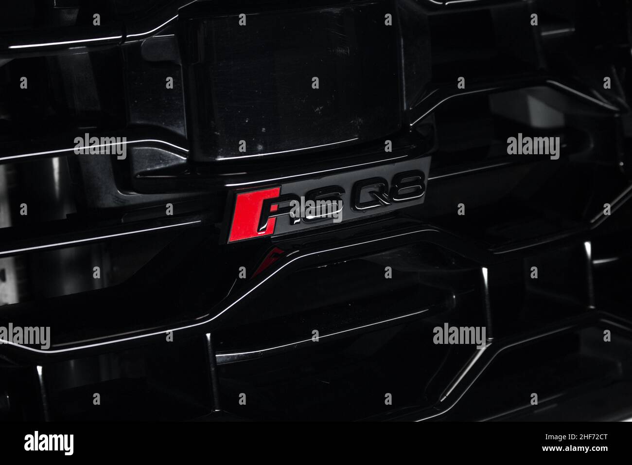 The RSQ8 Model Designation Badge On The Gloss Black Honeycomb Front ...