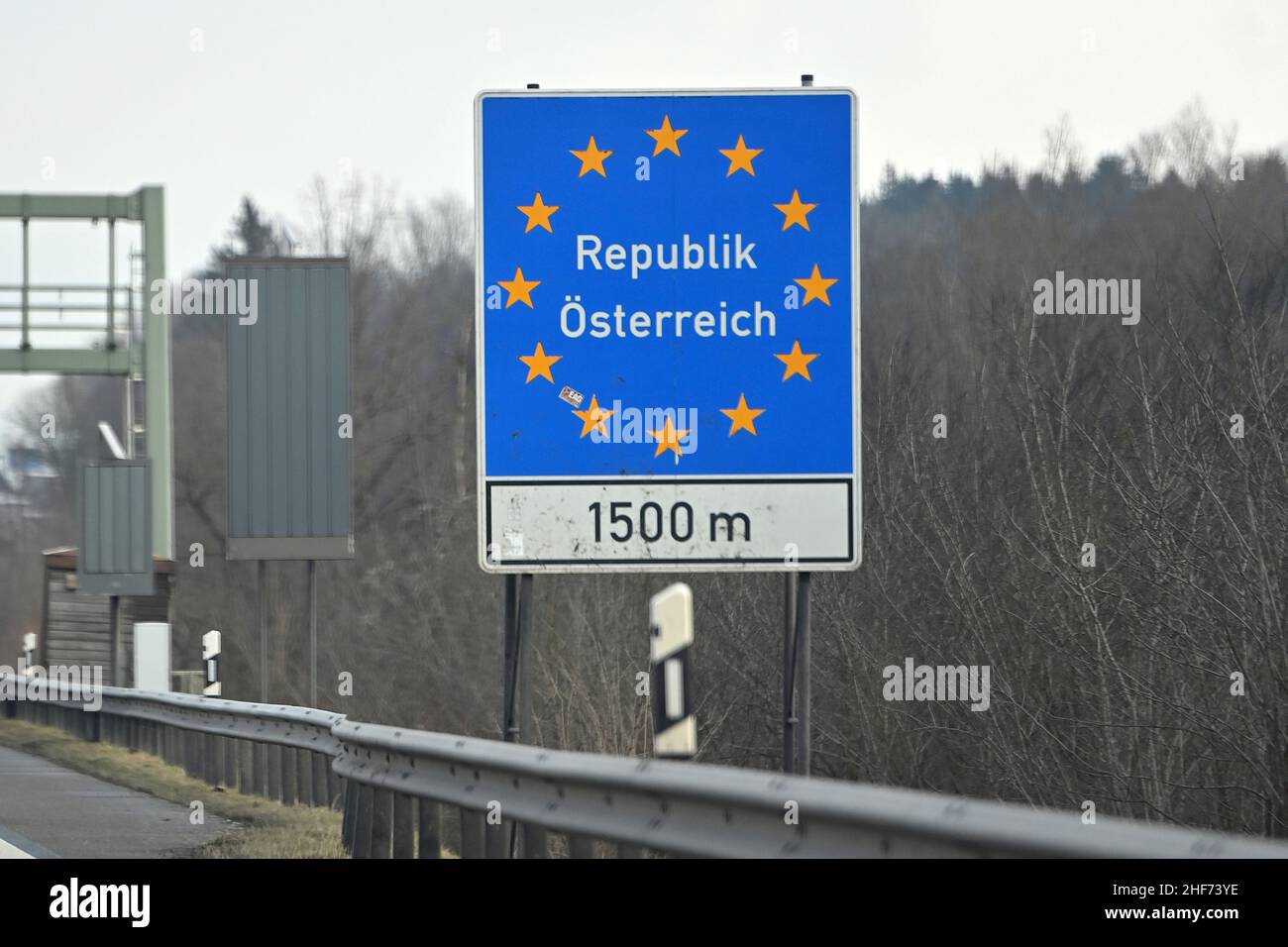 Walserberg, Deutschland. 11th Jan, 2022. Border sign Republic of ...