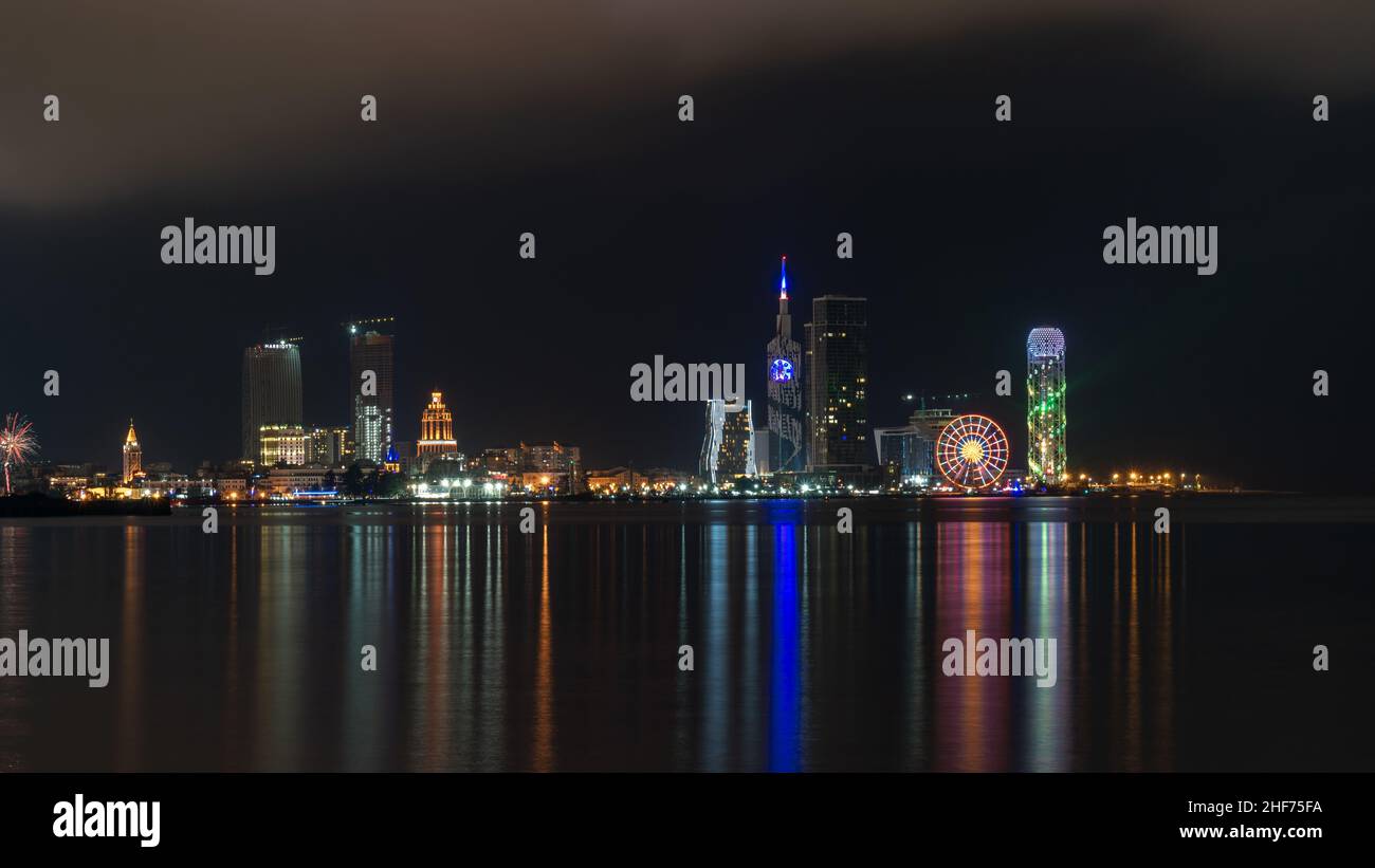 Batumi, Georgia - 31 December, 2021: Beautiful night cityscape, view of ...
