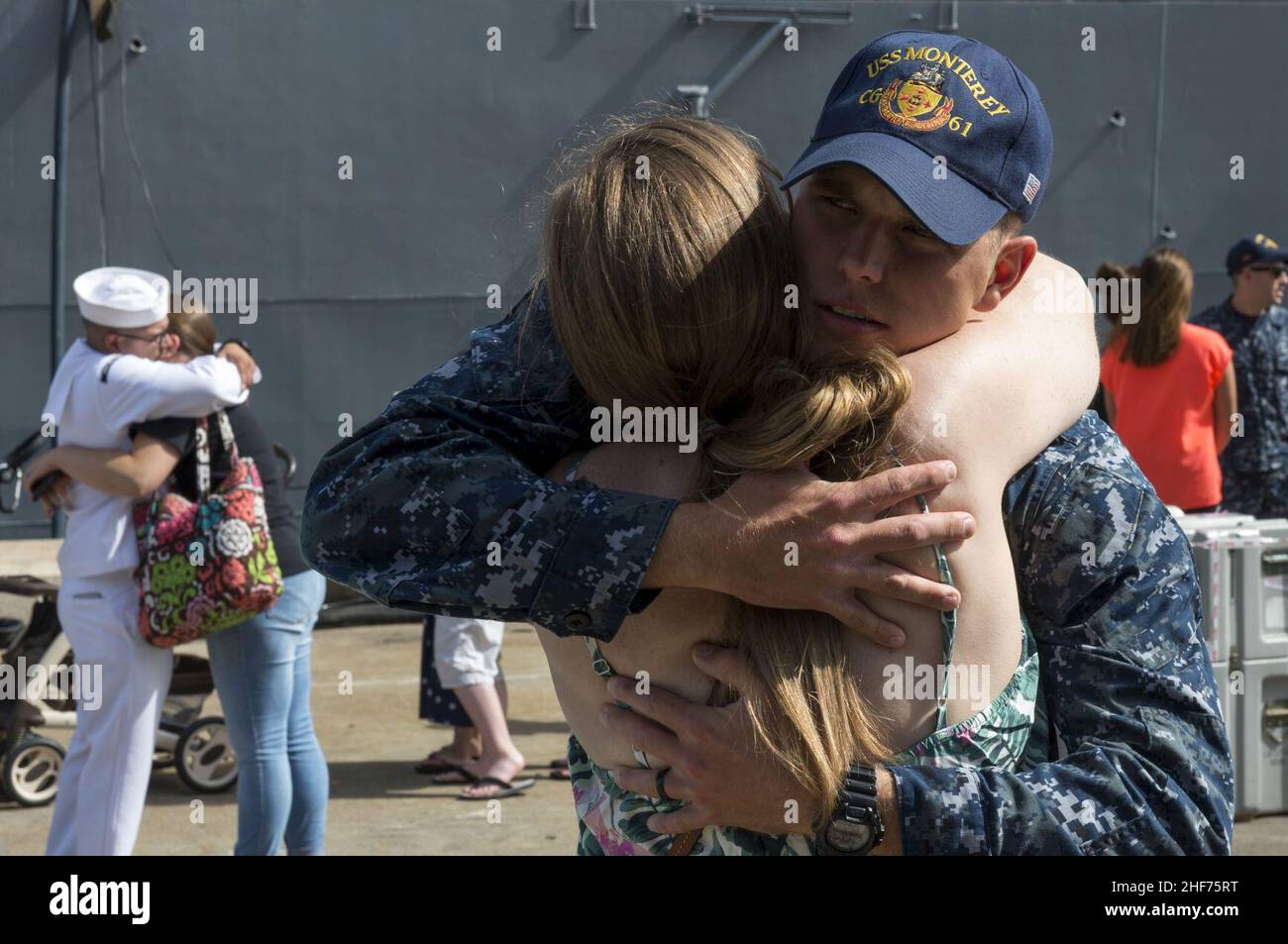 Seaman hugs his mother before the ship departs Naval Station Norfolk ...