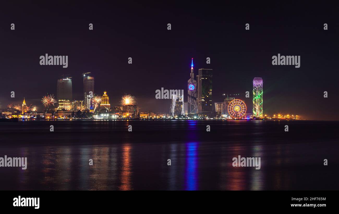 Batumi, Georgia - 31 December, 2021: Beautiful night cityscape, view of ...