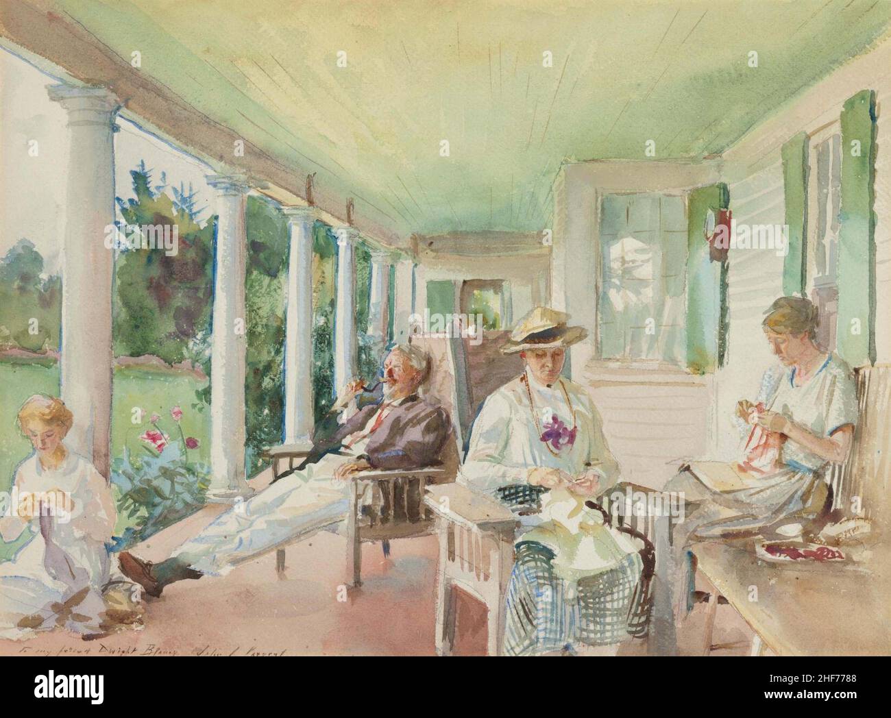 On the Verandah (Ironbound Island, Maine) by John Singer Sargent Stock ...