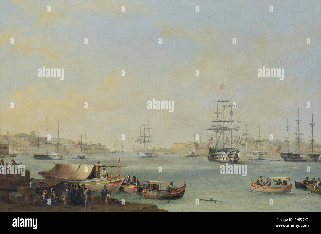 The arrival of the Dowager Queen Adelaide aboard HMS Hastings at the ...