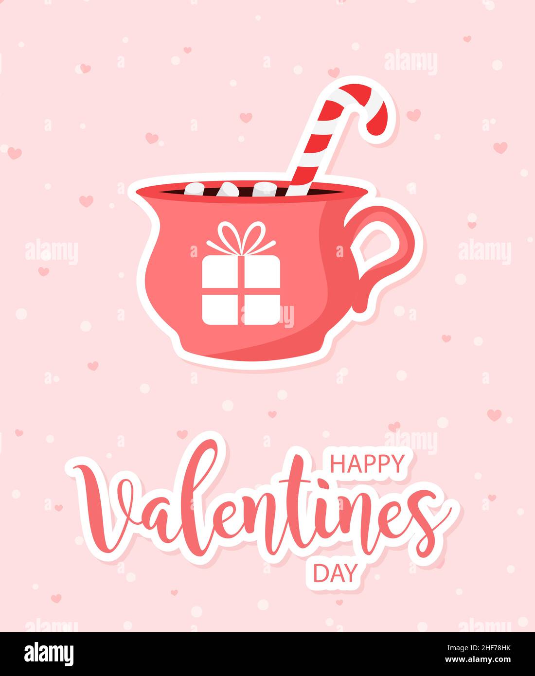 Valentines day beautiful love card. Cute cup with hot drink. Lovely ...