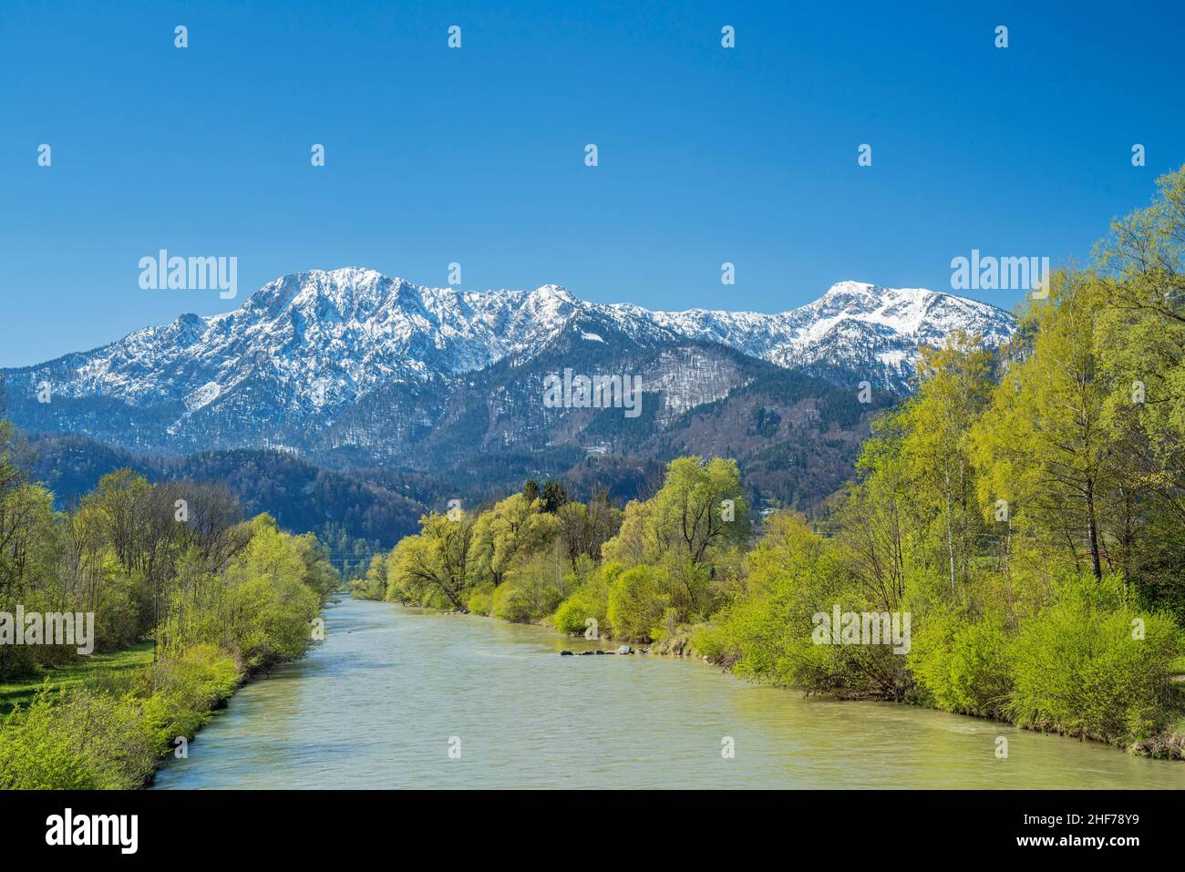 Loisach in front of Herzogstand and Heimgarten am Kochelsee, Schlehdorf ...