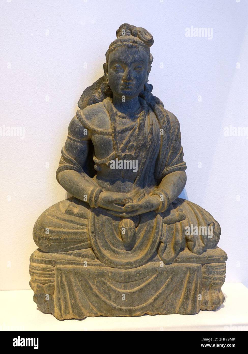 Seated Bodhisattva Maitreya, Gandhara, 3rd or 4th century AD, gray ...