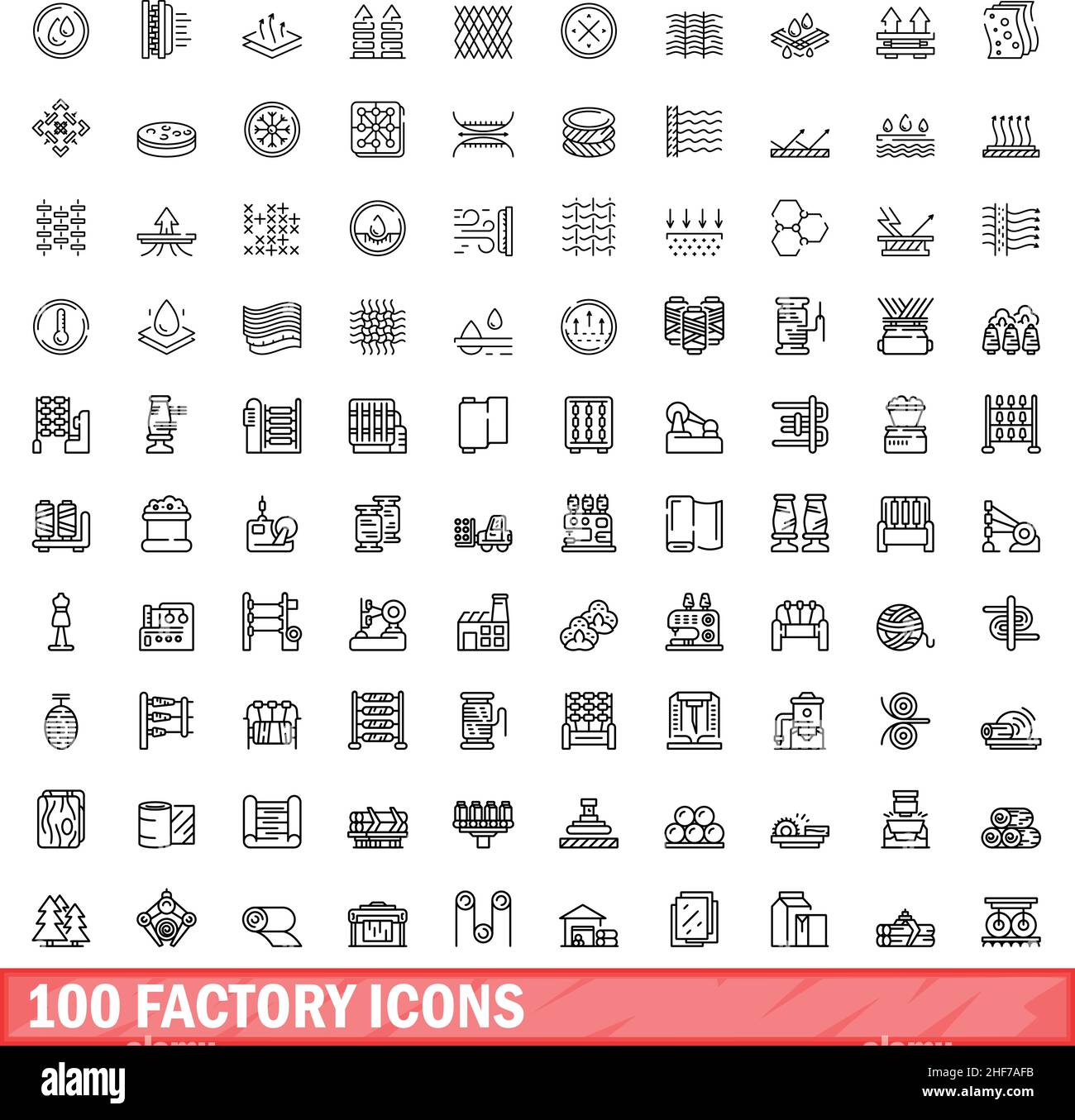 100 factory icons set. Outline illustration of 100 factory icons vector ...