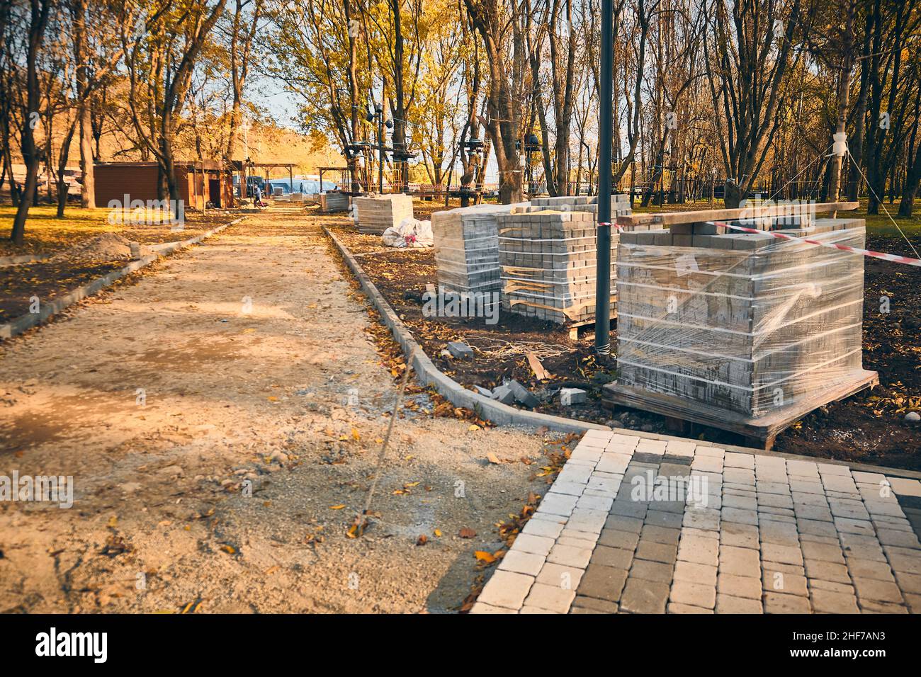 Public park pavement work Stock Photo - Alamy