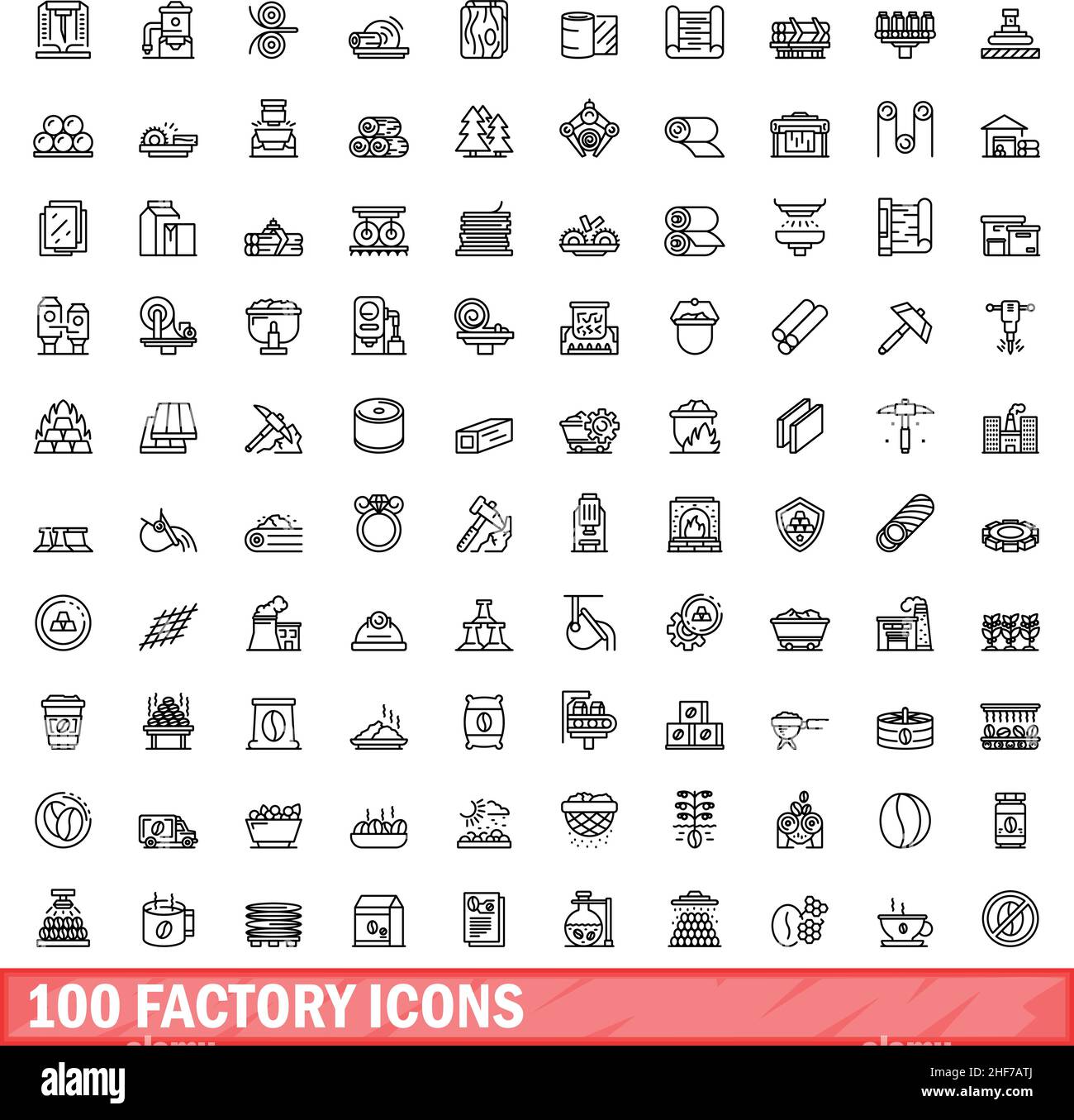 100 factory icons set. Outline illustration of 100 factory icons vector ...