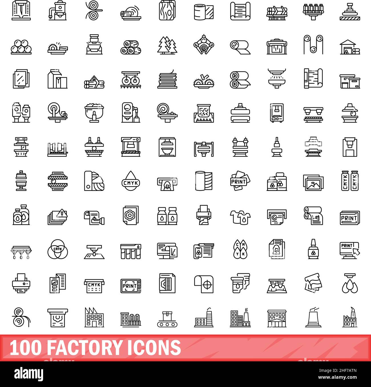 100 factory icons set. Outline illustration of 100 factory icons vector ...
