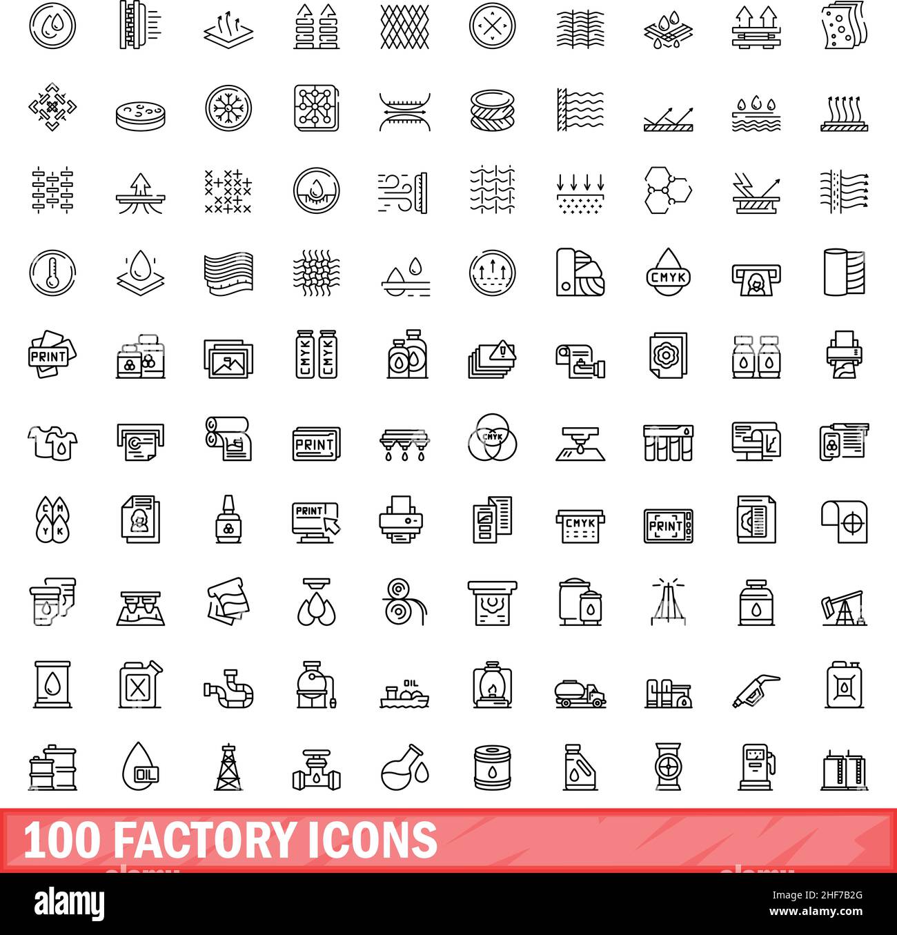 100 factory icons set. Outline illustration of 100 factory icons vector ...