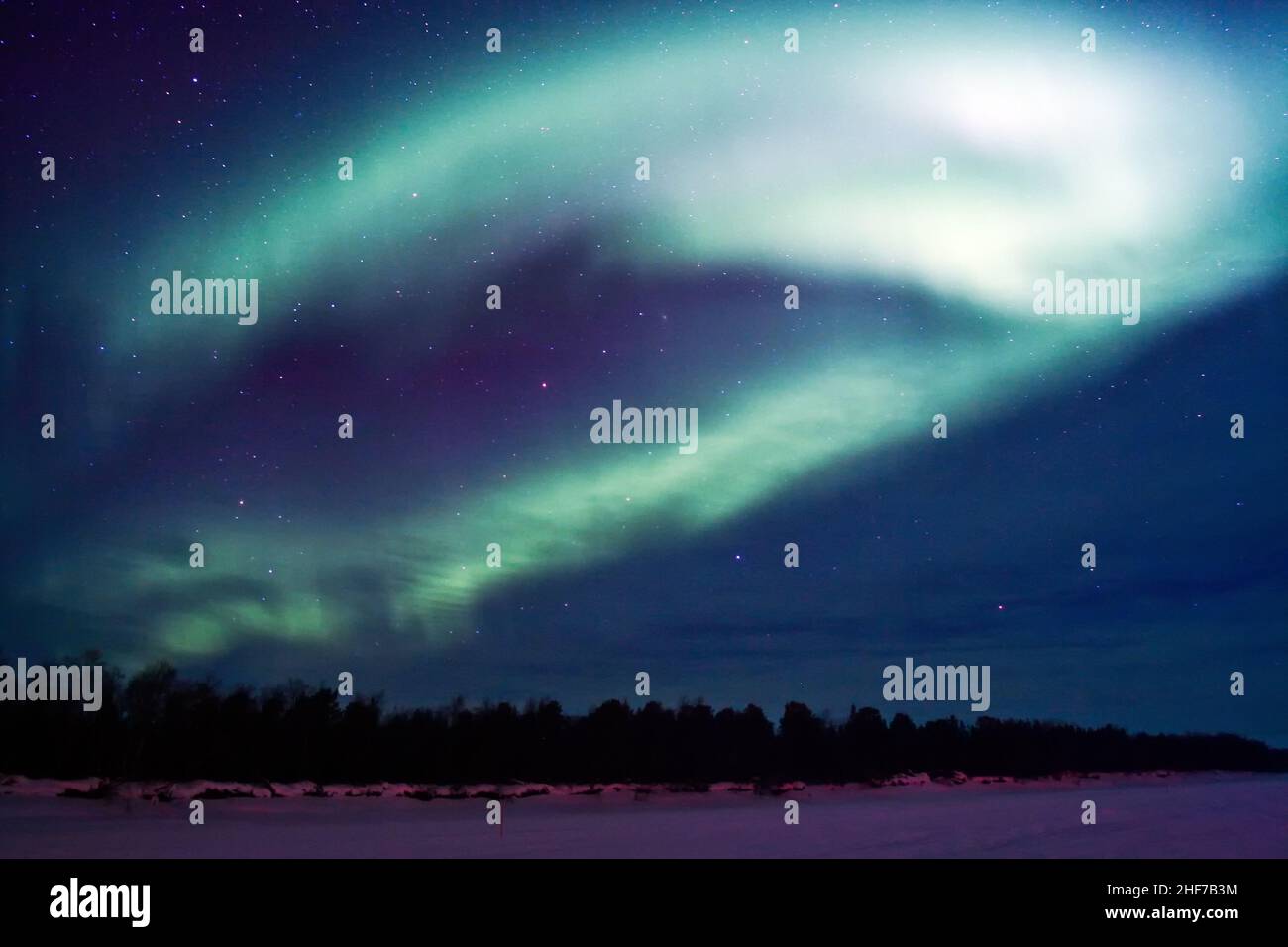 Northern lights (aurora borealis) display near Kaamanen, Finland Stock ...
