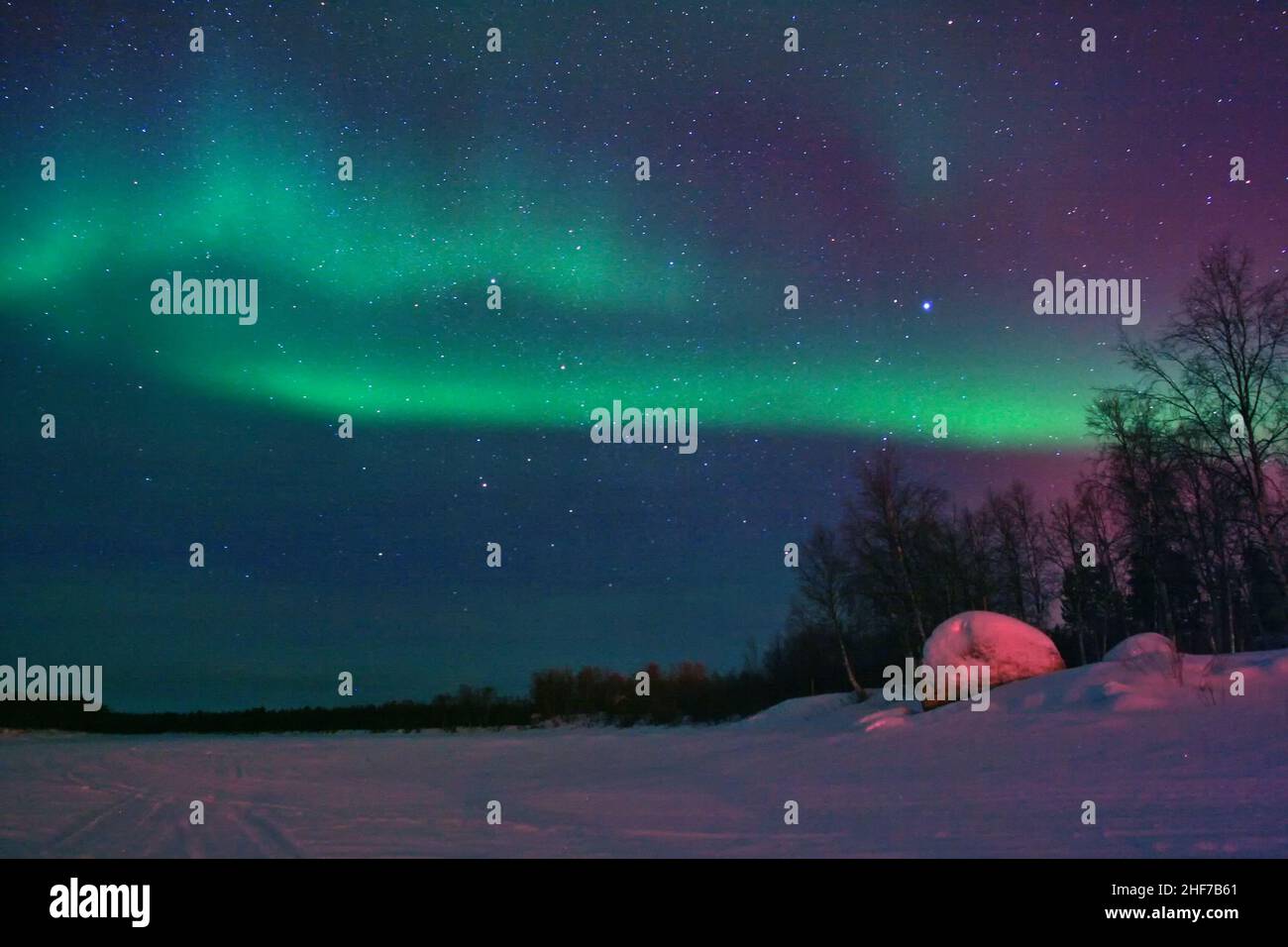 Northern lights (aurora borealis) display near Kaamanen, Finland Stock ...